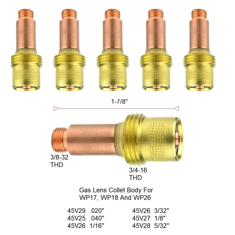 TIG Welding Gas Lens 45V26 3/32” Collet Body 45V26 Fit TIG 17, 18, 26 ...