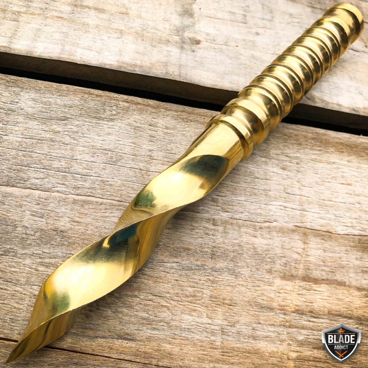 10" Handmade Tri Dagger FULL GOLD Fixed Blade Knife Hand Forged Kris ...
