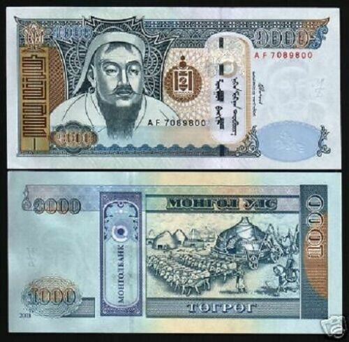 Mongolia 1000 TUGRIK P-67 2007 GENGHIS KHAN UNC Mongolian World ...