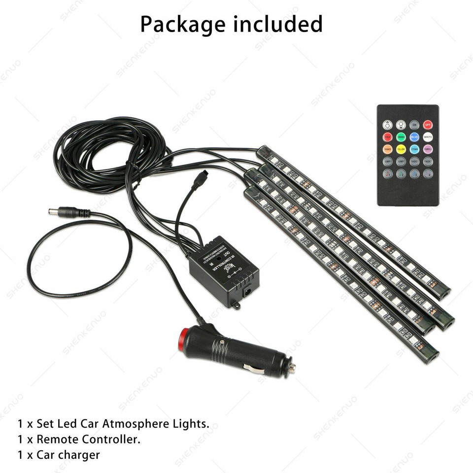 RGB 48 LED Glow Interior Car Lamp Kit Under Dash Foot Well Seats Inside ...