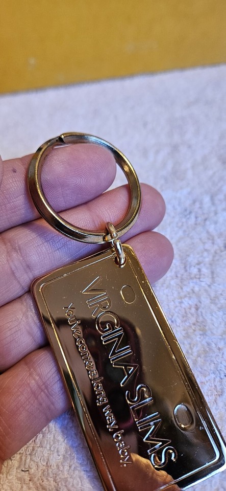 VIRGINIA SLIMS VTG LICENSE PLATE SOLID BRASS MADE IN USA KEYCHAIN ...