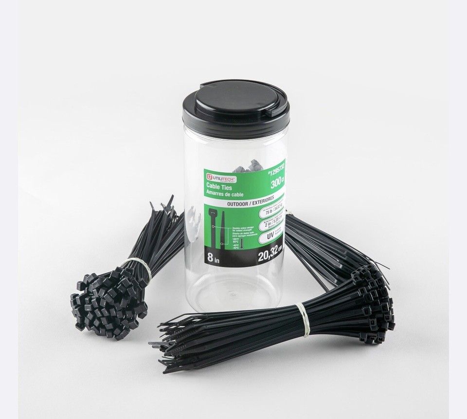 8" Cable Ties 300 Ct Count Outdoor Exterior 75LB Loop Strengt Utilitech ...
