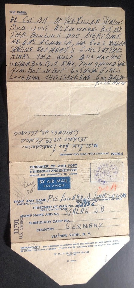 1944 Chicago Usa Cover To US Pow Prisoner Of War Stalag 2B Germany ...