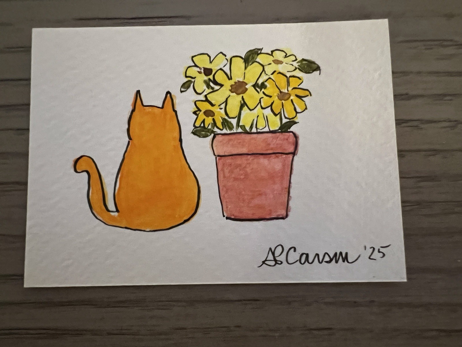 ACEO Original, Signed Watercolor of Cat w/flowers; Artist one anxious ...