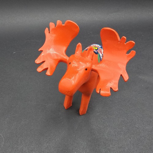 Vintage Swedish Dala Moose Orange Hand Painted Floral 5" | eBay