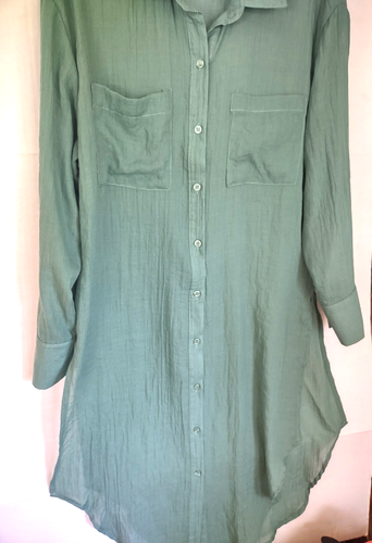 LIFE Love Is For Eternity L Long Button Down Shirt Duster Green Boho ...