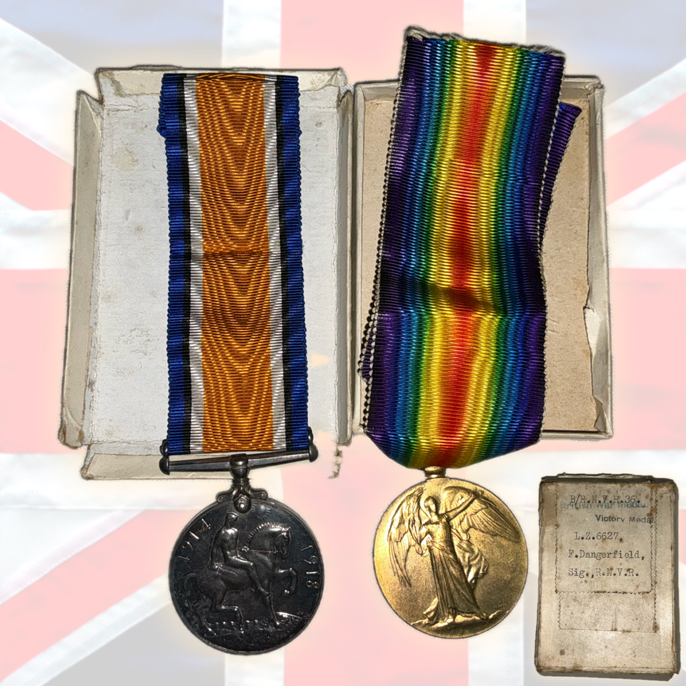 WW1 British War & Victory Medal Boxed Pair, NEW, UNWORN, F DANGERFIELD ...