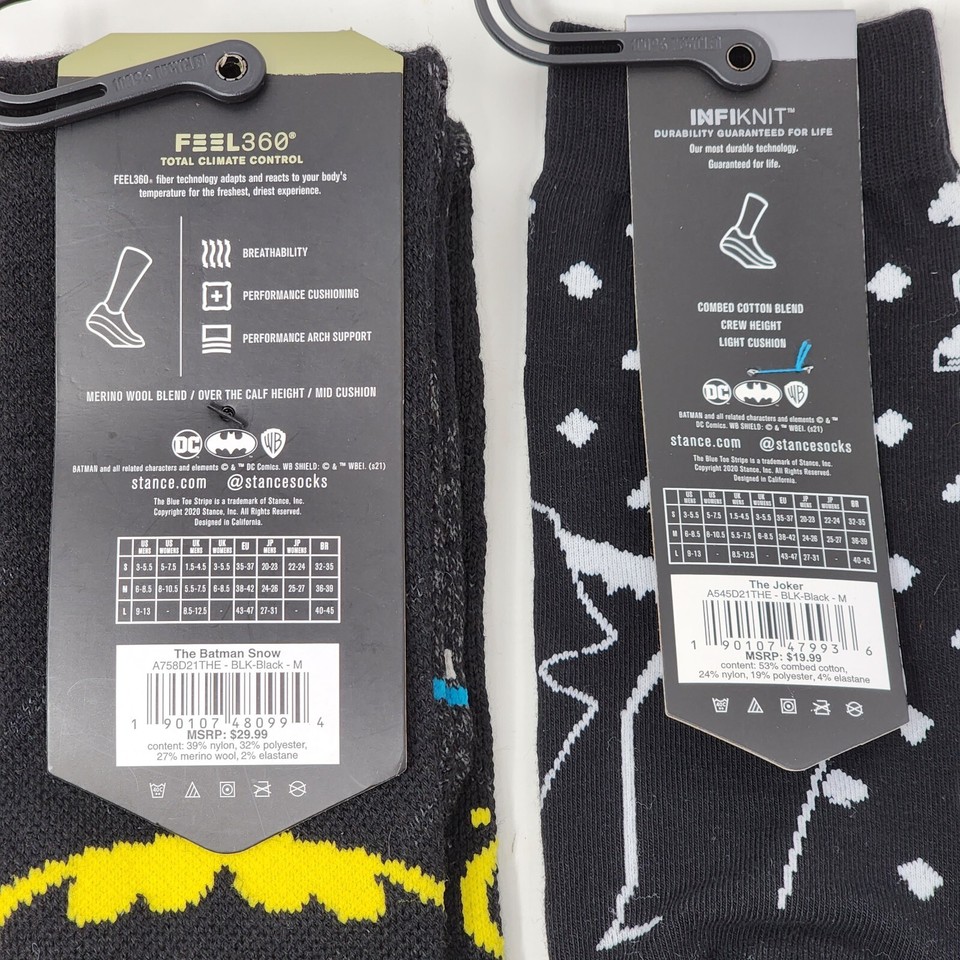 Lot 2 Stance Performance Feel 360 Batman Casual Infiknit Joker Socks ...