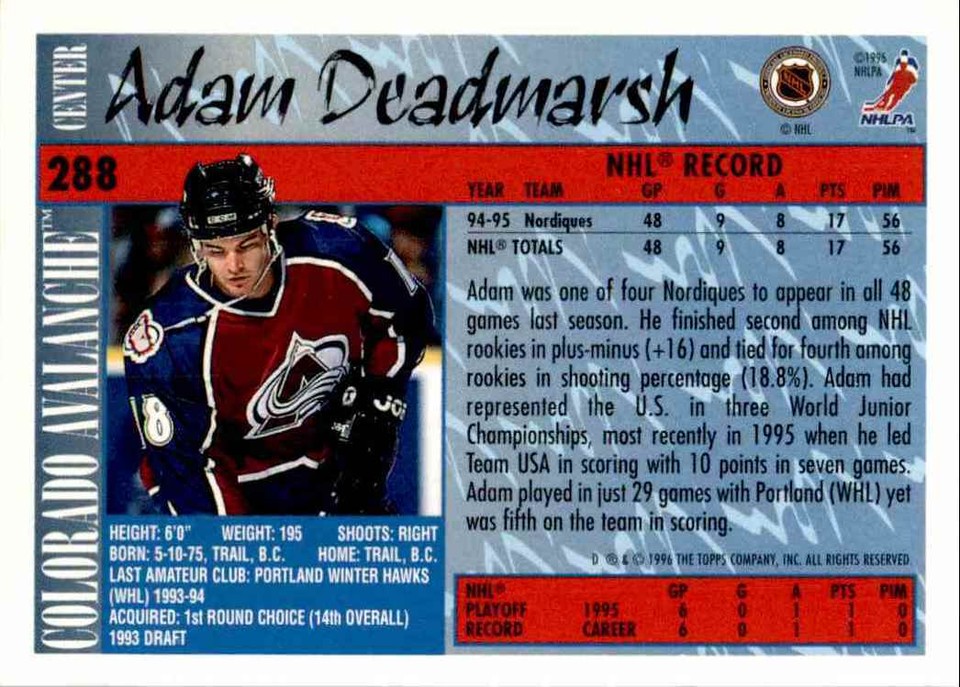 1995-96 Topps Adam Deadmarsh #288 | eBay