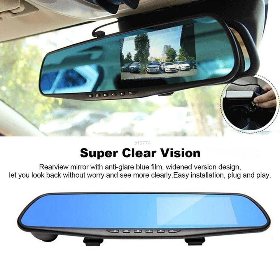 Full HD Mirror Dash Cam Car DVR Video Recorder Front and Rear Camera ...