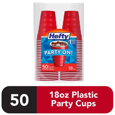 Hefty Party On Disposable Plastic Cups, Red, 18 ounce, 50 Count | eBay
