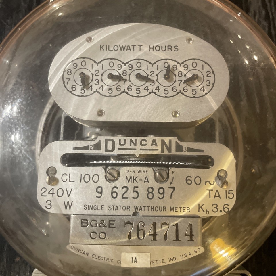 Vintage BG&E Duncan Single stator watthour electric meter CL100 MK-A ...