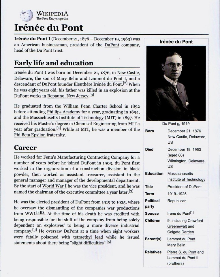 1909 Irenee Du Pont - President of Du Pont Chemicals etc - signed ...