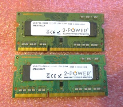 2 X 4GB 2-POWER PC3-12800S-11-11-11 1600MHZ DDR3 LAPTOP MEMORY - TESTED ...