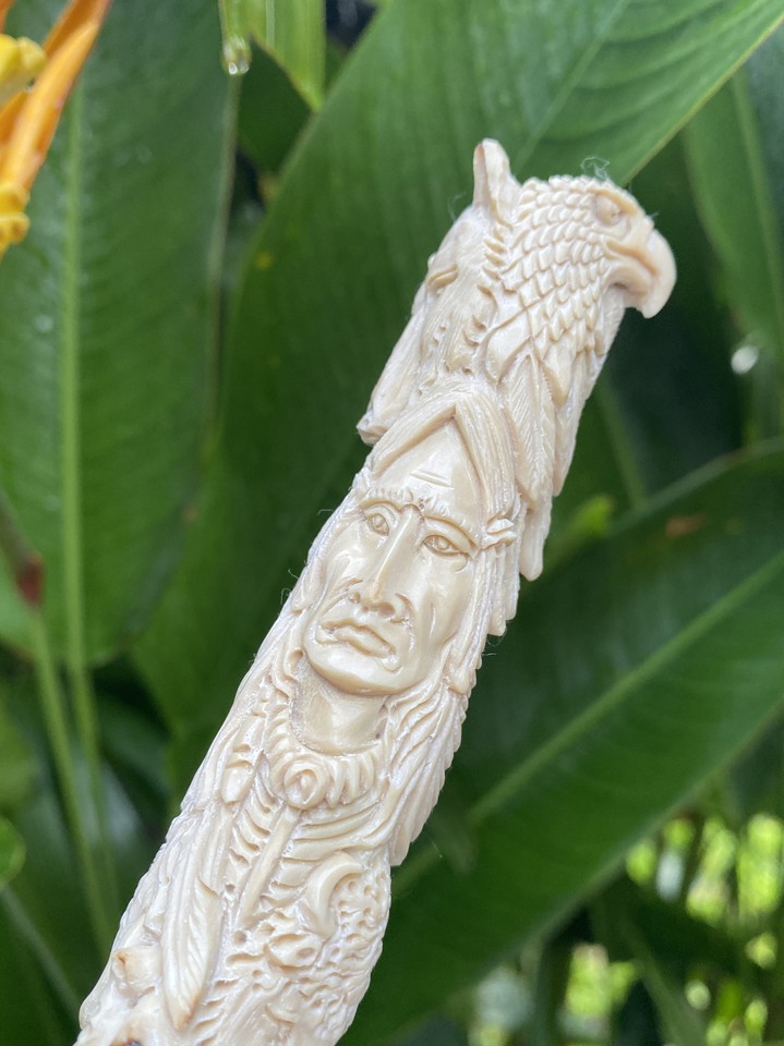 Carved Antler Knife Handle Animal Kingdom Indian Chieftain Wolf Goat ...