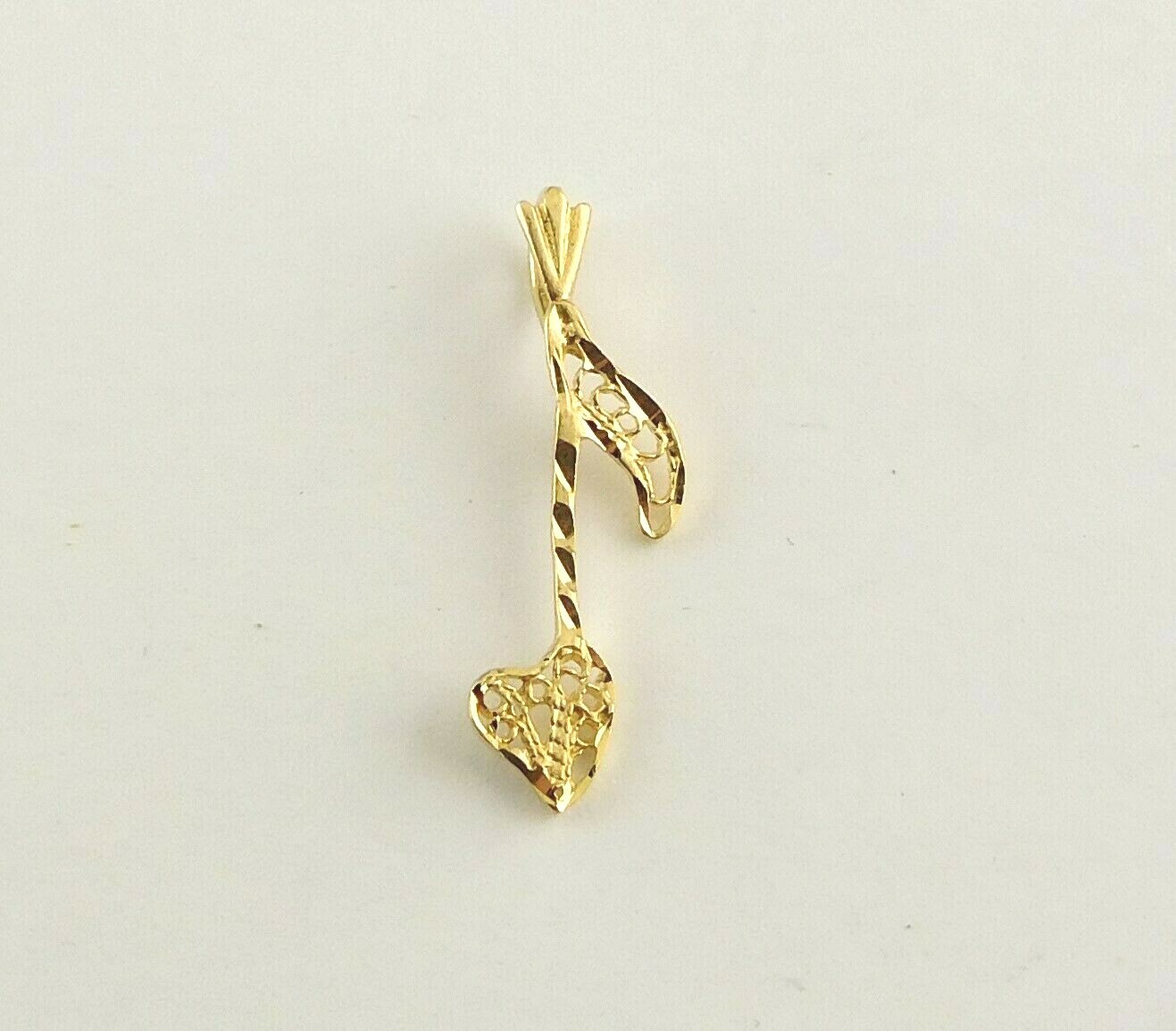 14K Yellow Gold Filigree Musical Note Pendant - Gem