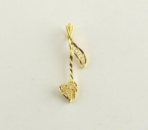 14K Yellow Gold Filigree Musical Note Pendant - Gem