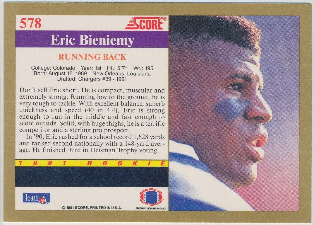 1991 Score - #578 Eric Bieniemy (RC) for sale online | eBay