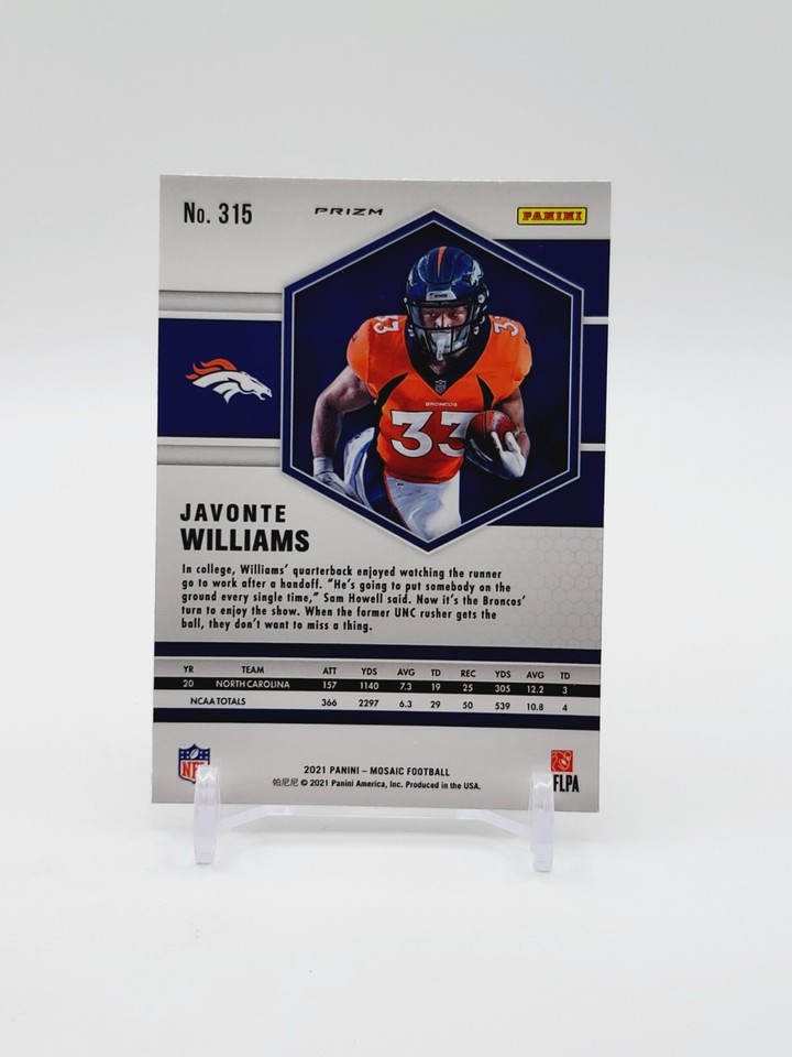 Javonte Williams ROOKIE CARD Yellow Reactive PRIZM 2021 Panini Mosaic ...