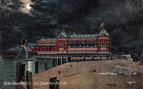 OLD POINT COMFORT VIRGINIA~HOTEL CHAMBERLIN BY MOONLIGHT~1910s POSTCARD ...