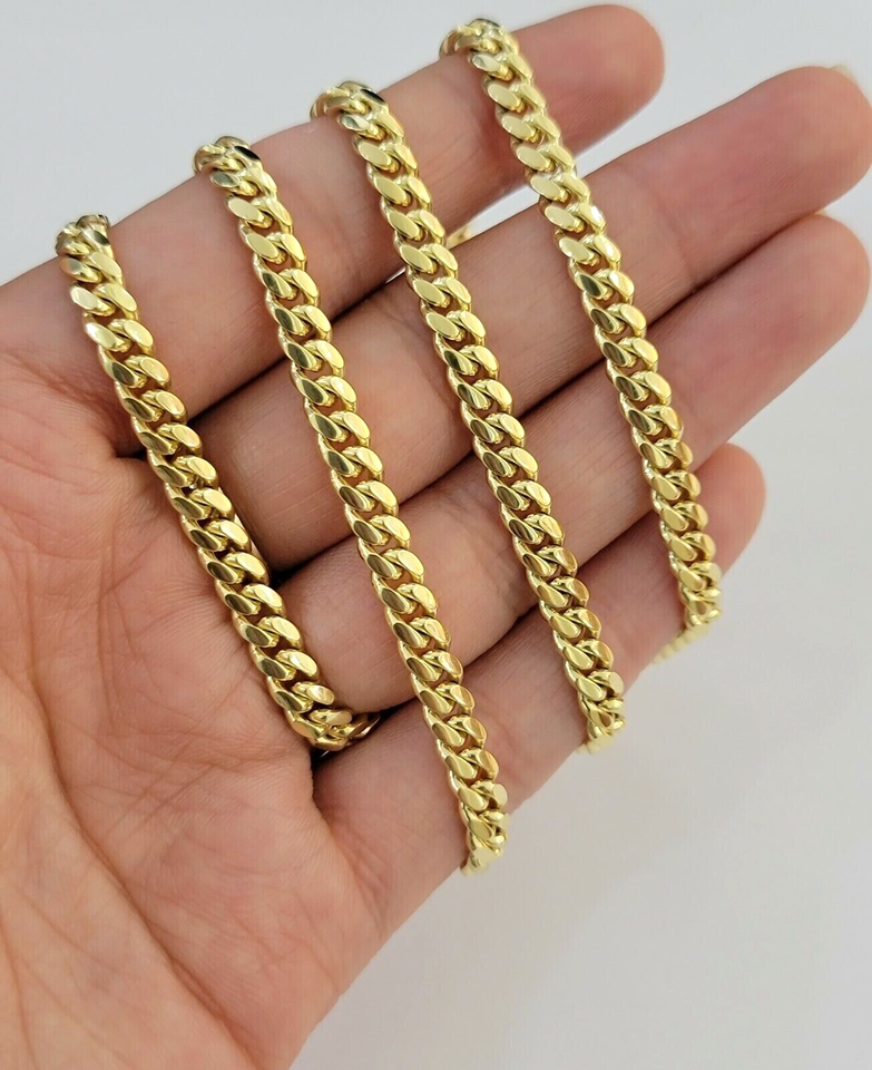 Solid 14k yellow Gold Miami Cuban link chain 24 Inch 4mm Necklace ...