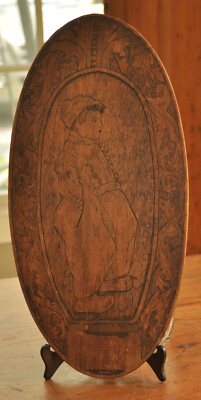Vintage Flemish Style Art Pyrography Oval Wall Plaque | eBay