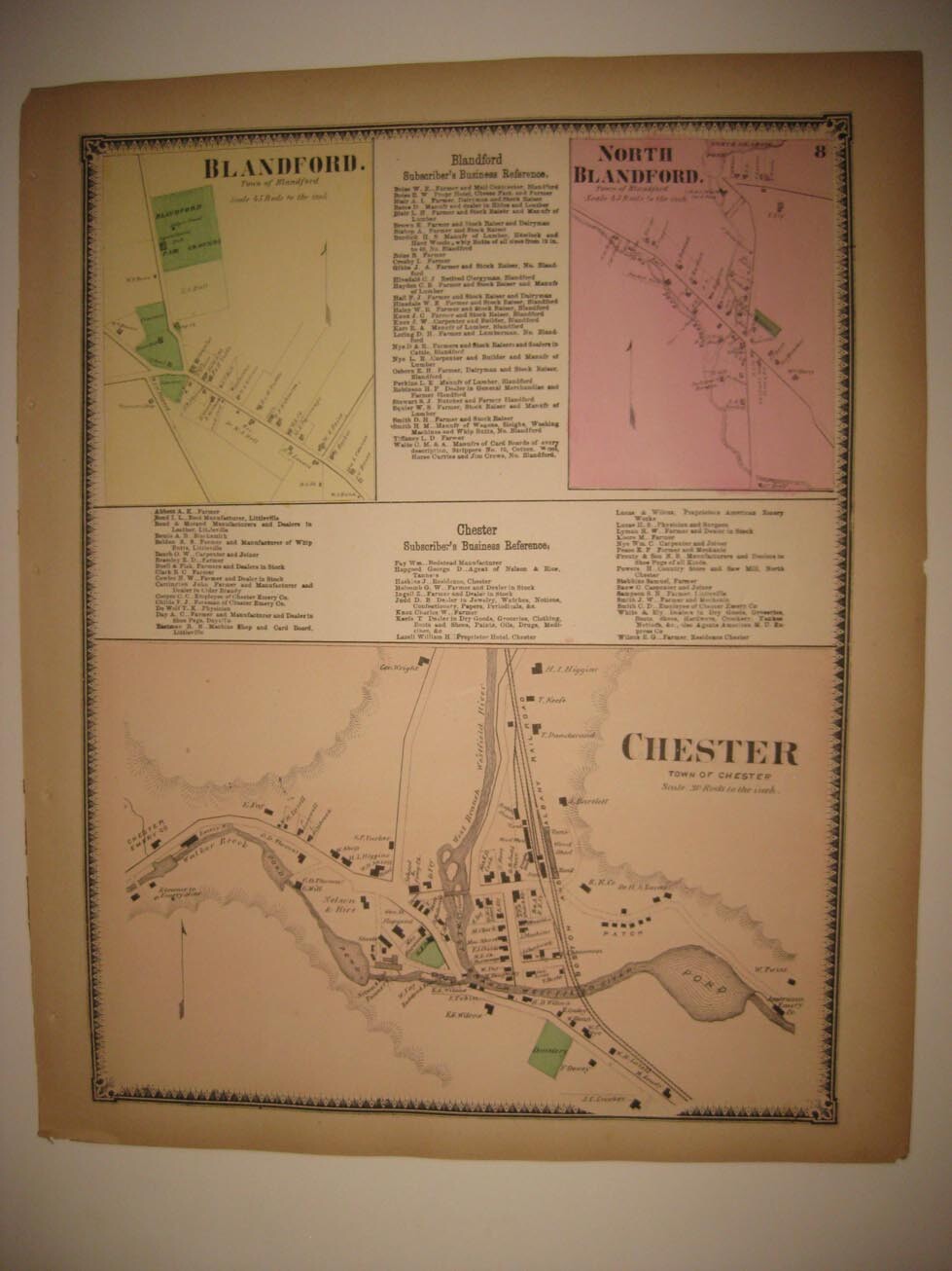 ANTIQUE 1870 CHESTER BLANDFORD HAMPDEN COUNTY MASSACHUSETTS HANDCOLORED ...