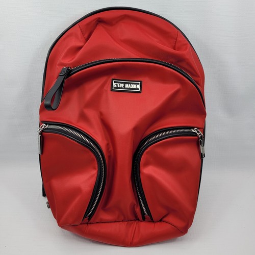 Steve Madden Red Backpack Carry Bag Full Zip Top 3 Front Zip Pockets | eBay