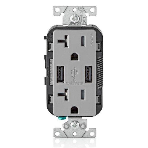 Decora 20 Amp Tamper Resistant Duplex Outlet and 3.6 Amp USB Outlet ...