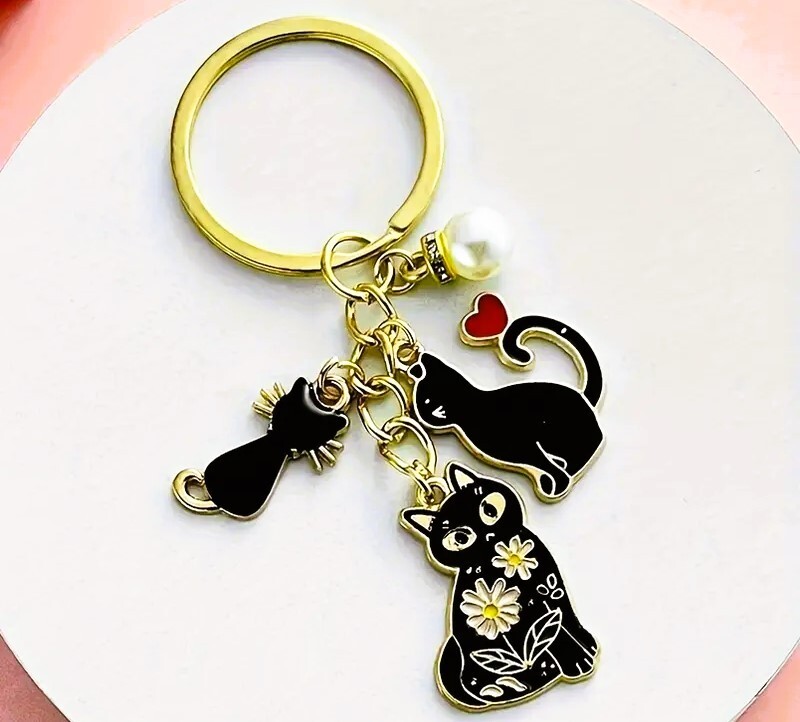 Key Ring Cartoon Black Cats Charm Keychain Enamel Alloy Backpack Purse ...