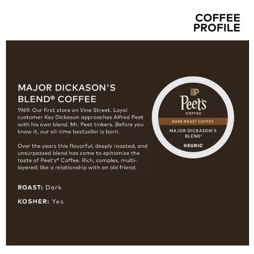 Peet's Coffee Major Dickason's Blend Coffee K-Cup Pods, Dark Roast, 88 ...