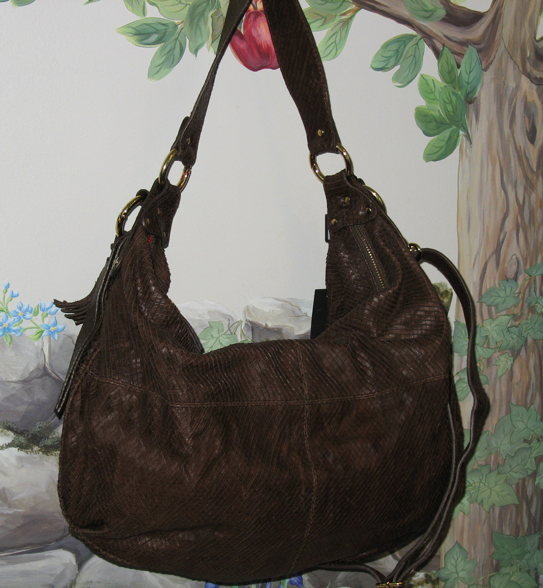 New JENRIGO of Italy Brown Snake Leather Convertible Hobo Shoulder Bag ...