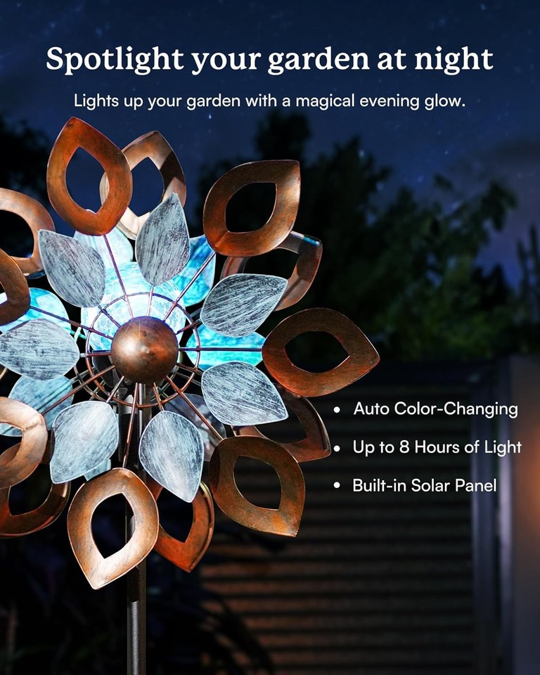Copper Wind Spinners Outdoor 74 Inches with Solar LED Light, Kinetic ...