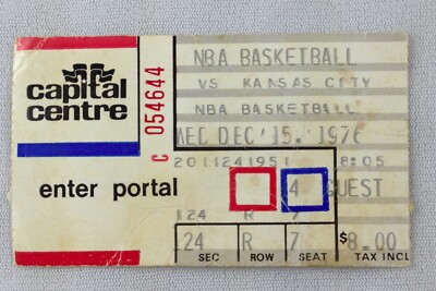 NBA 1976 12/15 Kansas City Kings at Washington Bullets Ticket Stub | eBay