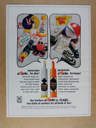 1972 Flair El Marko Watercolor & Permanent Markers vintage print Ad | eBay