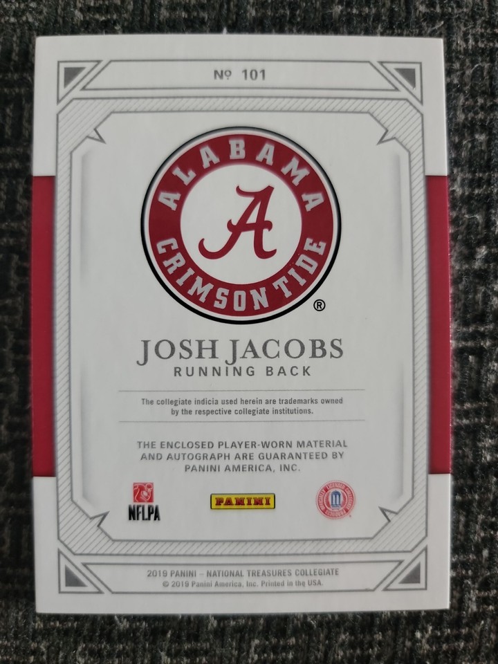 2019 National Treasures Josh Jacobs Rookie Patch Auto Autograph RPA /99 ...