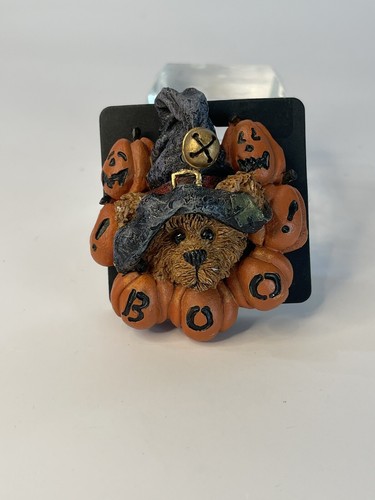 Boyds Bears PIN Halloween WILSON WIZARD BOO Pumpkin WREATH 1990s Brooch ...