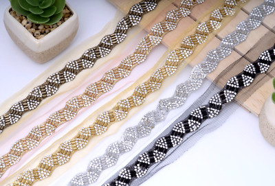 FCL 1 Mtr Zircon Lace Metallic Zigzag Trim Organza Edging border SewOn ...