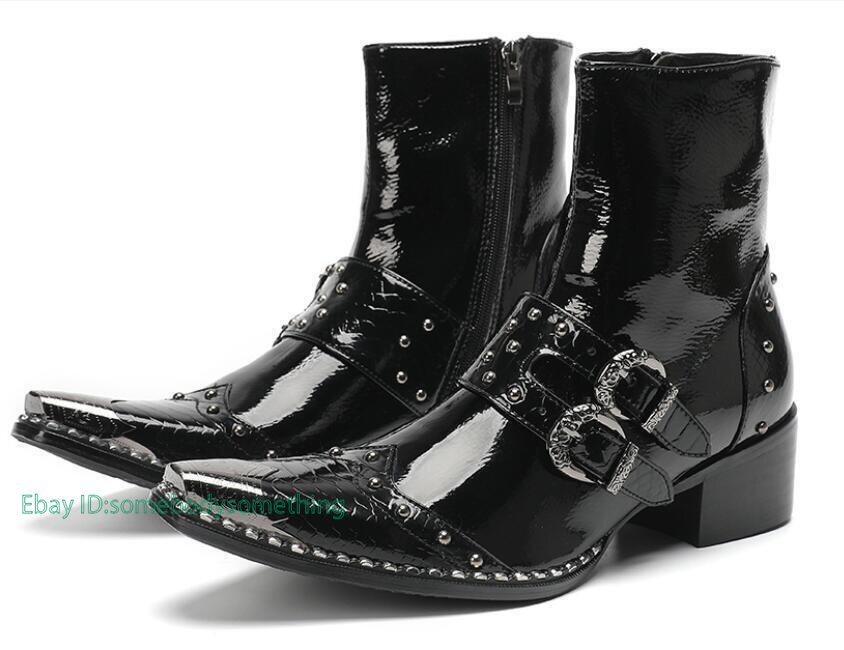 Men's Fashion Pointy Toe Buckle Strap Leather Shoes Youth Punk Rock ...