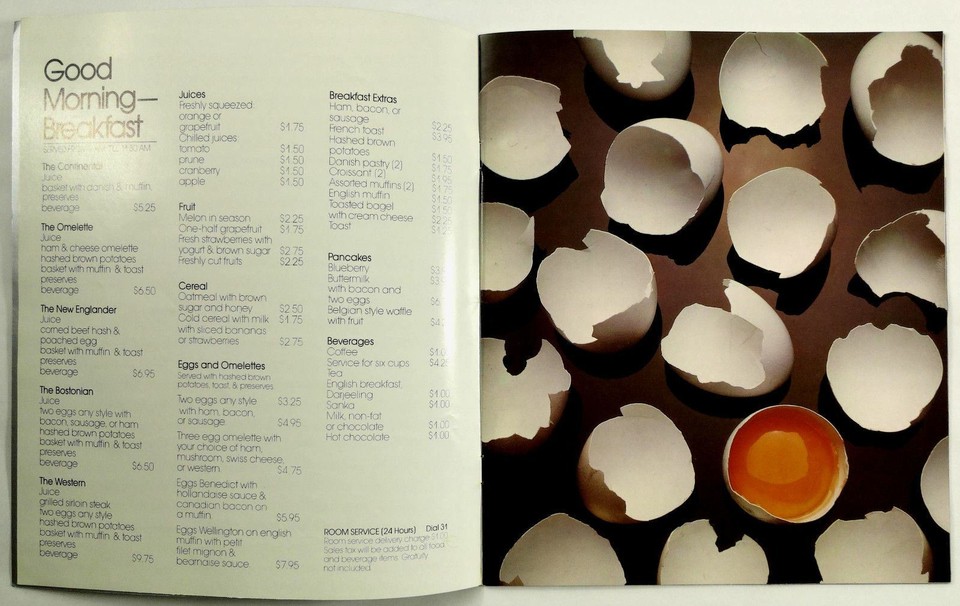 1981 Vintage Room Service & Wine Photo Menu SHERATON BOSTON HOTEL ...