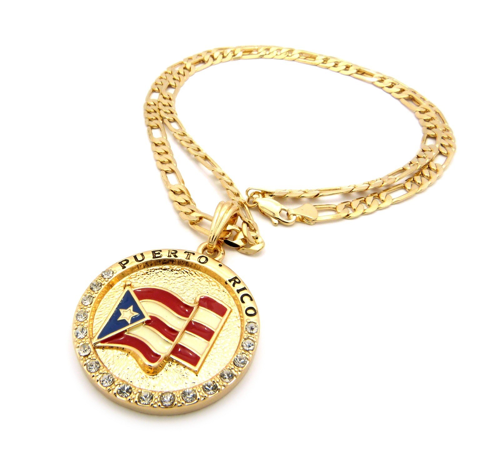 NEW PUERTO RICO PENDANT &5mm/24" FIGARO CHAIN HIP HOP NECKLACE - XSP085 ...