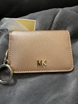 NWT Michael Kors Crossgrain Pink/rose gold Leather Key Ring Card Holder ...