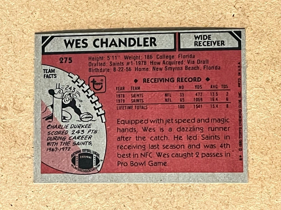 1980 Topps Wes Chandler #337 EX | eBay