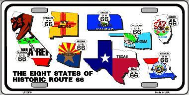 Route 66 Historic 8 Flags Metal Novelty License Plate Tag LP2419 | eBay