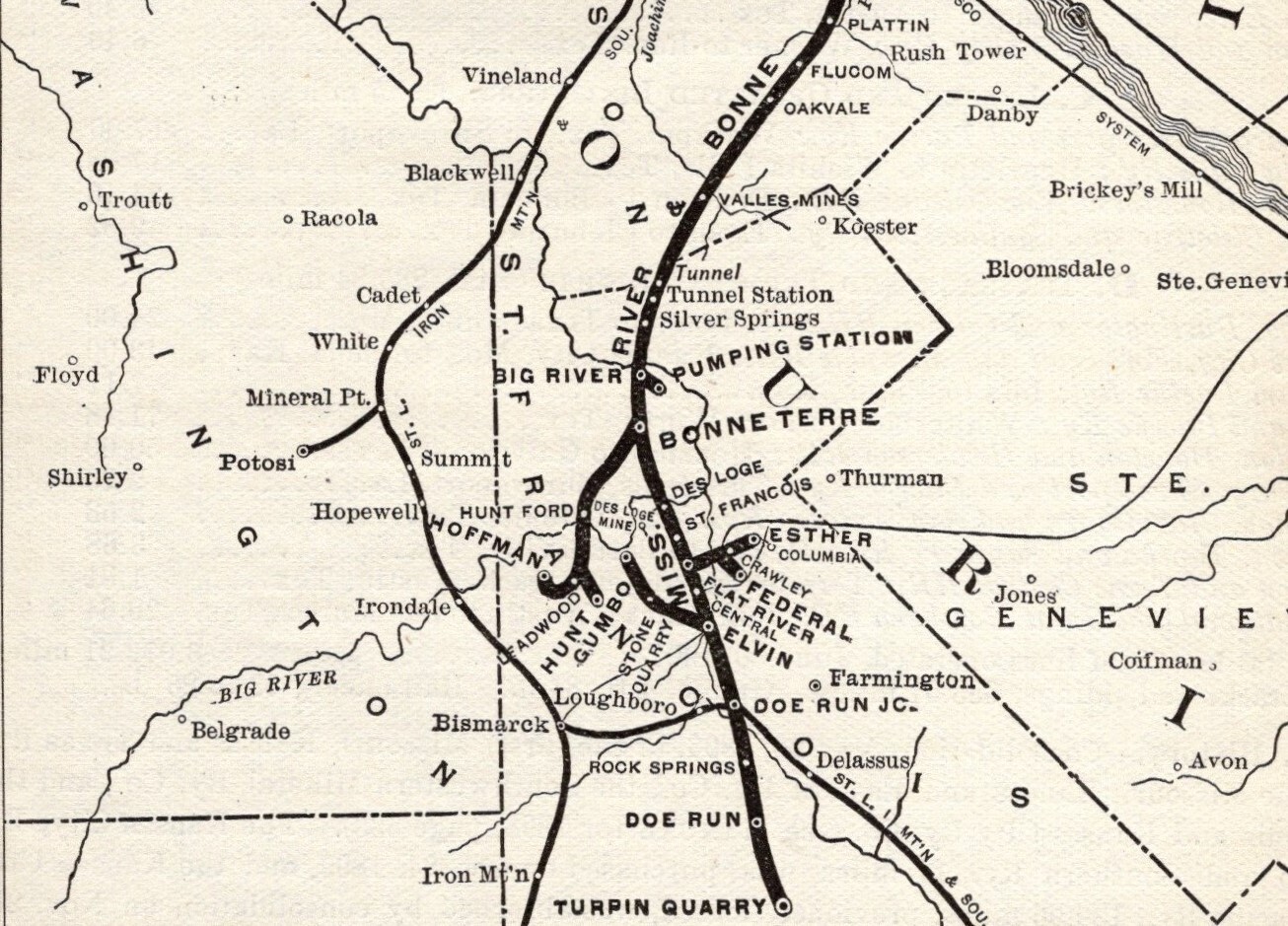 1908 Antique Mississippi River and Bonne Terre Railway Map Railroad Map ...
