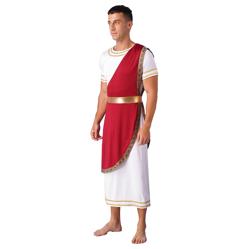 US Men Toga Greek God Costume Short Sleeve Roman Cosplay Robe Toga ...