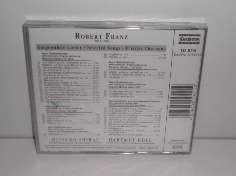4006408105152 Robert Franz Lieder Mitsuko Shirai Hartmut Holl New ...