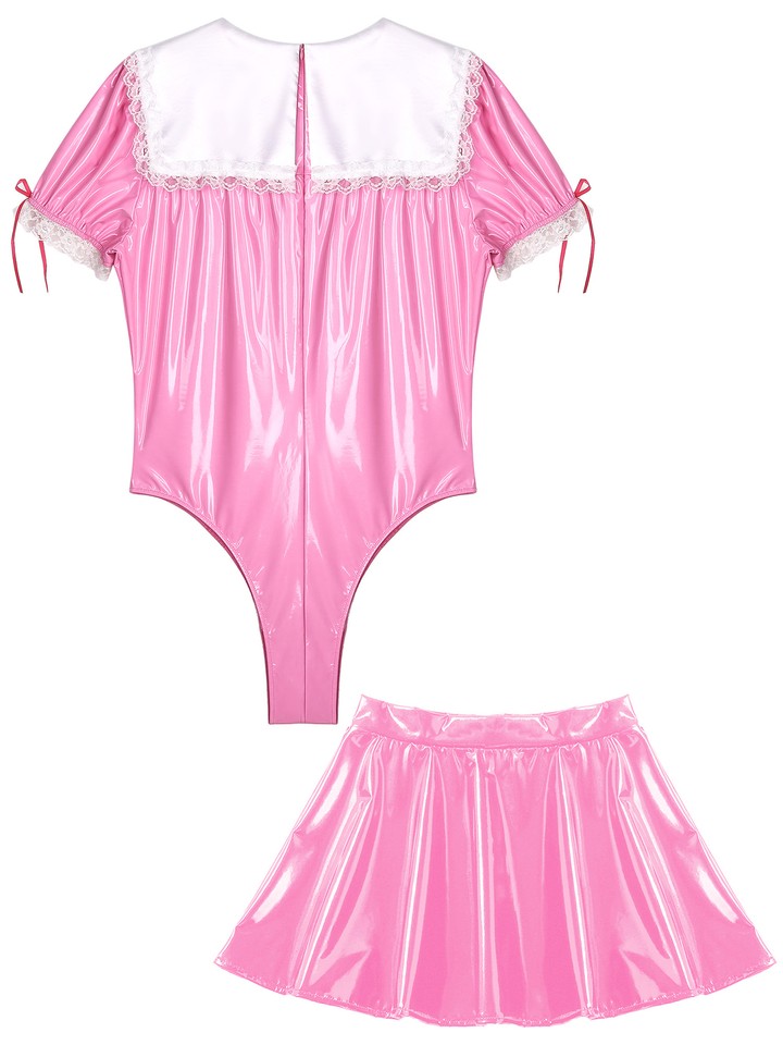 AU Men's Sexy Shiny Leather Maid Anime Costume Uniform Halloween ...