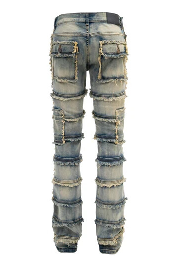 Evolution Men's Edge Cut Patchwork True Stacked Cargo Denim Jeans ...