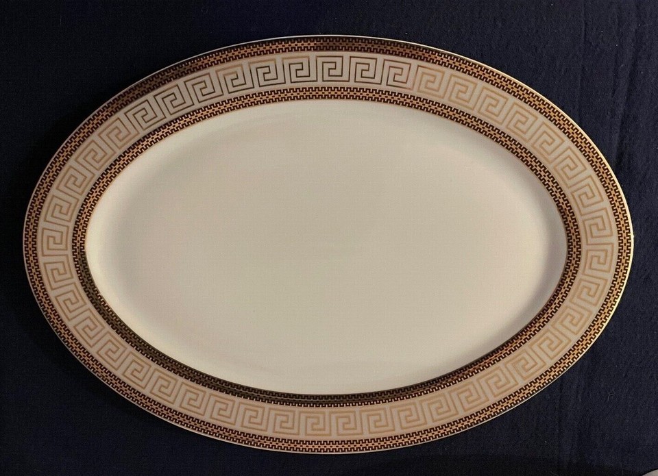 Vintage Fine Porcelain Gold and Black Greek Key Dinnerware and ...
